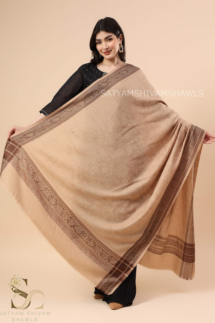 PURE WOOL ALL OVER SELF DESIGN WITH BORDER AND STRIPS DESIGN SHAWL,WAR ...