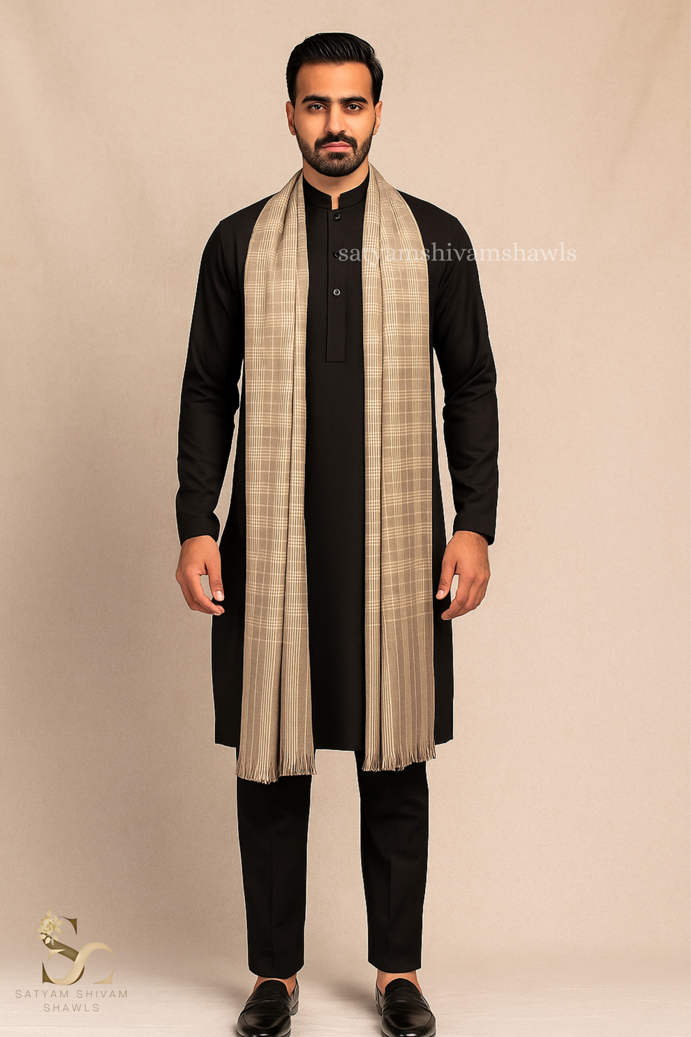 Mens Woven Check Shawl-pure wool , full size – Satyam Shivam Shawls