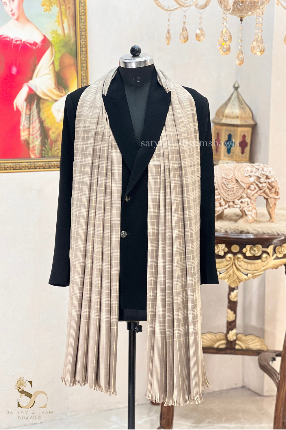 Mens Woven Check Shawl-pure wool , full size – Satyam Shivam Shawls